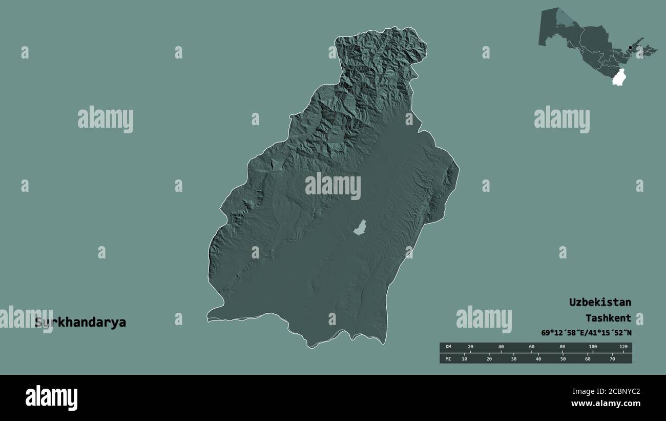 Shape of Surkhandarya, region of Uzbekistan, with its capital isolated ...