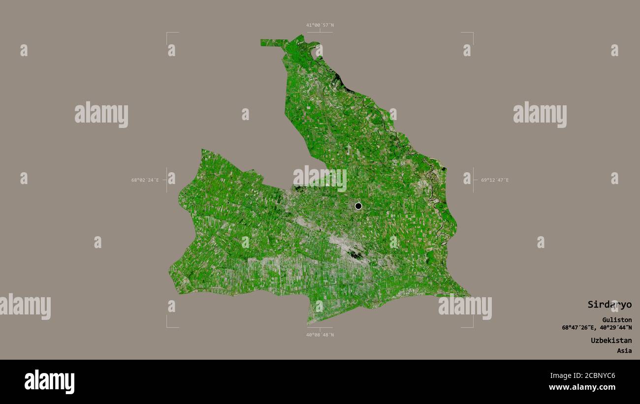 Area of Sirdaryo, region of Uzbekistan, isolated on a solid background ...