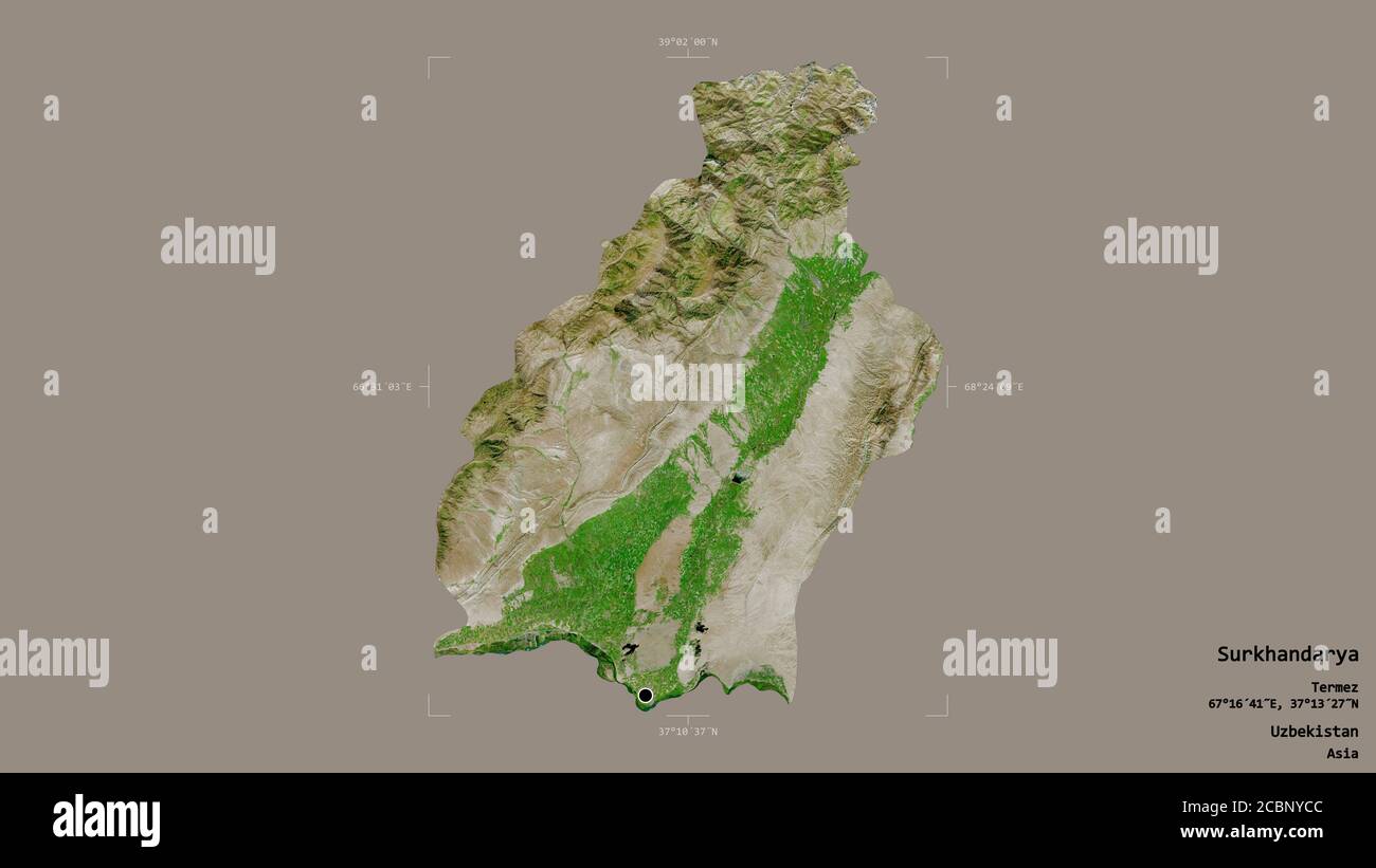 Area of Surkhandarya, region of Uzbekistan, isolated on a solid ...