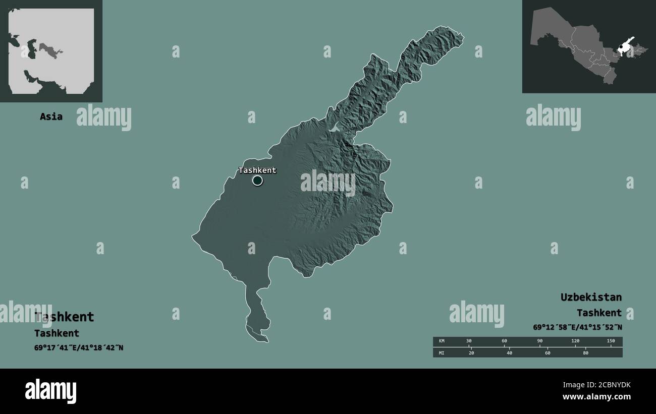 Shape of Tashkent, region of Uzbekistan, and its capital. Distance ...