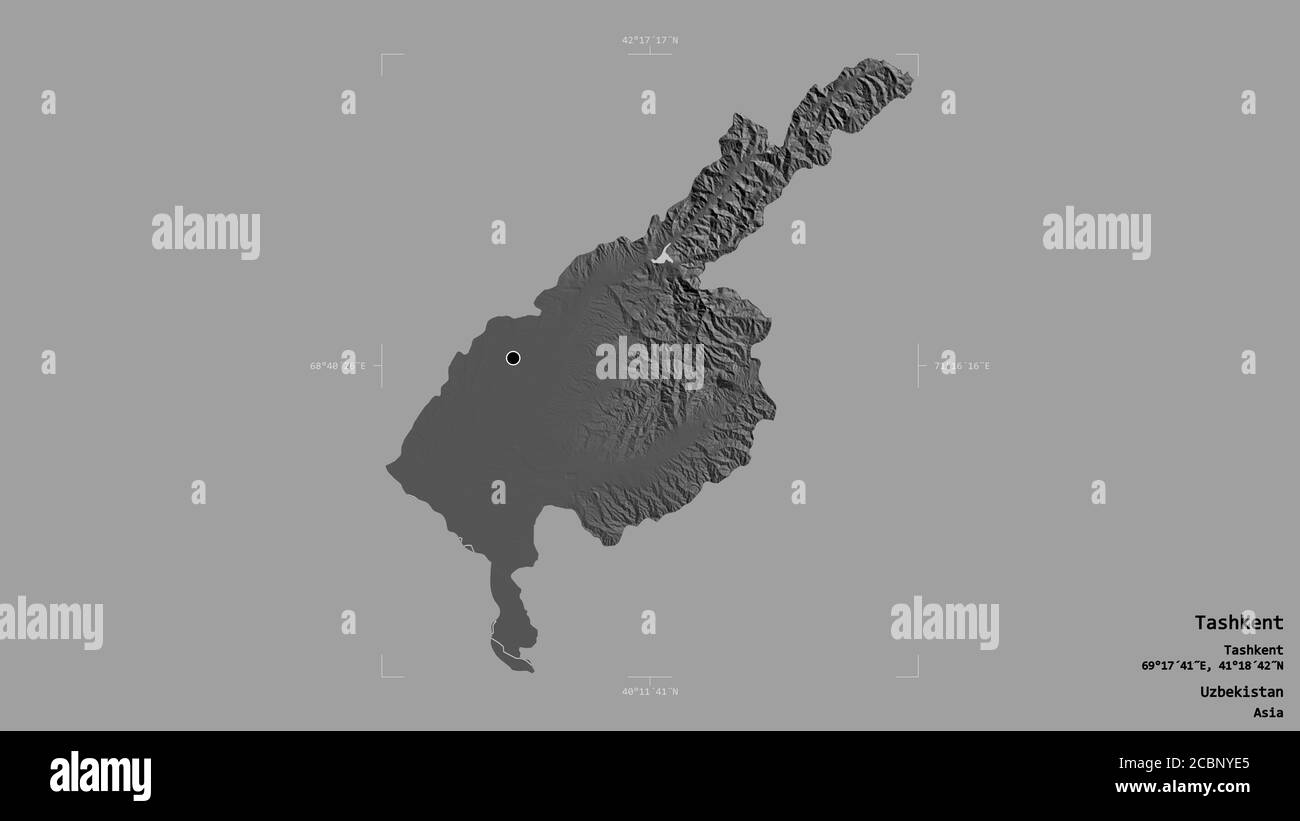 Area of Tashkent, region of Uzbekistan, isolated on a solid background ...
