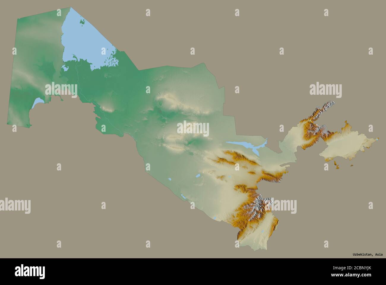 Shape of Uzbekistan with its capital isolated on a solid color ...