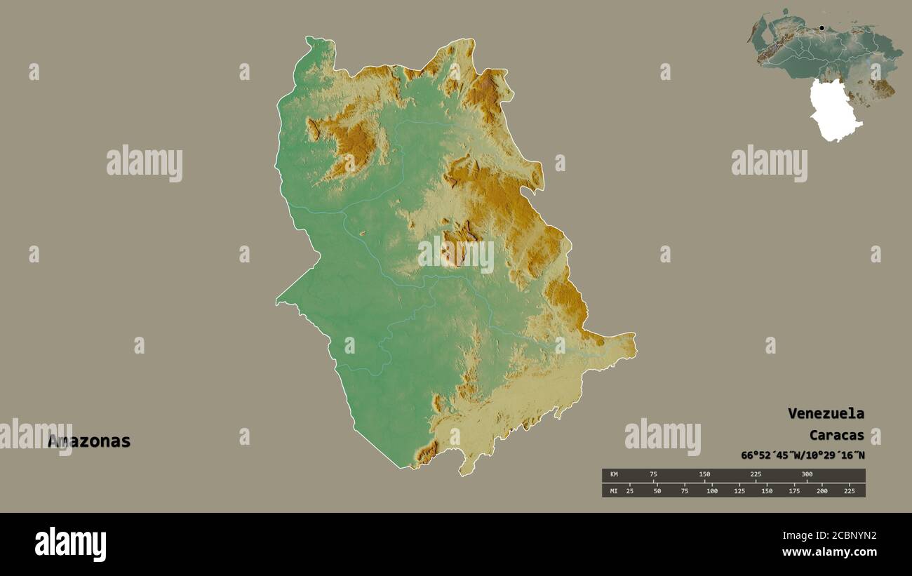 Shape of Amazonas, state of Venezuela, with its capital isolated on ...