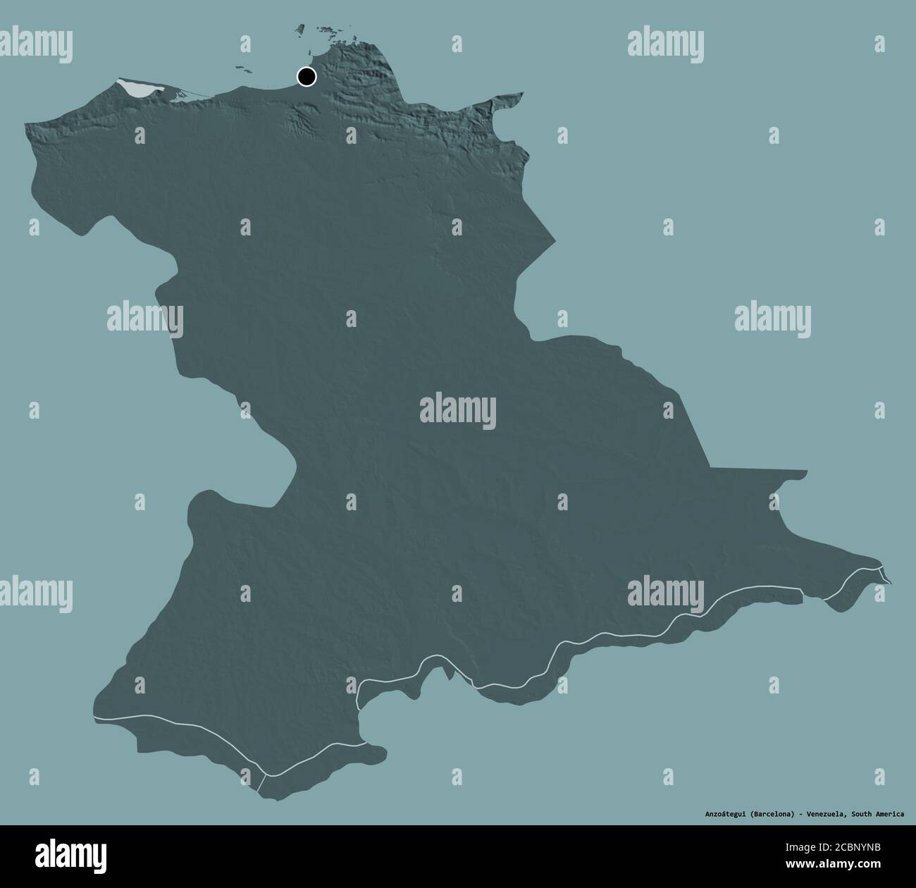 Shape of Anzoátegui, state of Venezuela, with its capital isolated on a ...