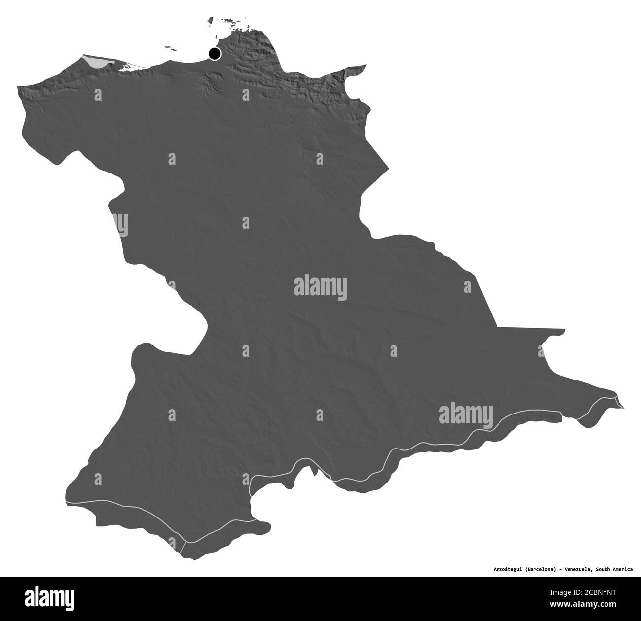 Shape of Anzoátegui, state of Venezuela, with its capital isolated on ...