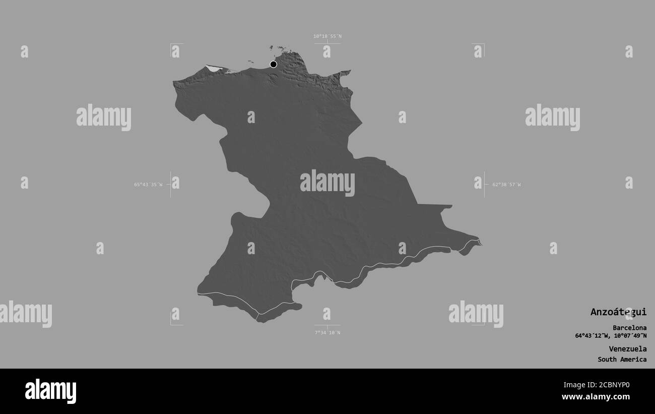 Area of Anzoátegui, state of Venezuela, isolated on a solid background ...