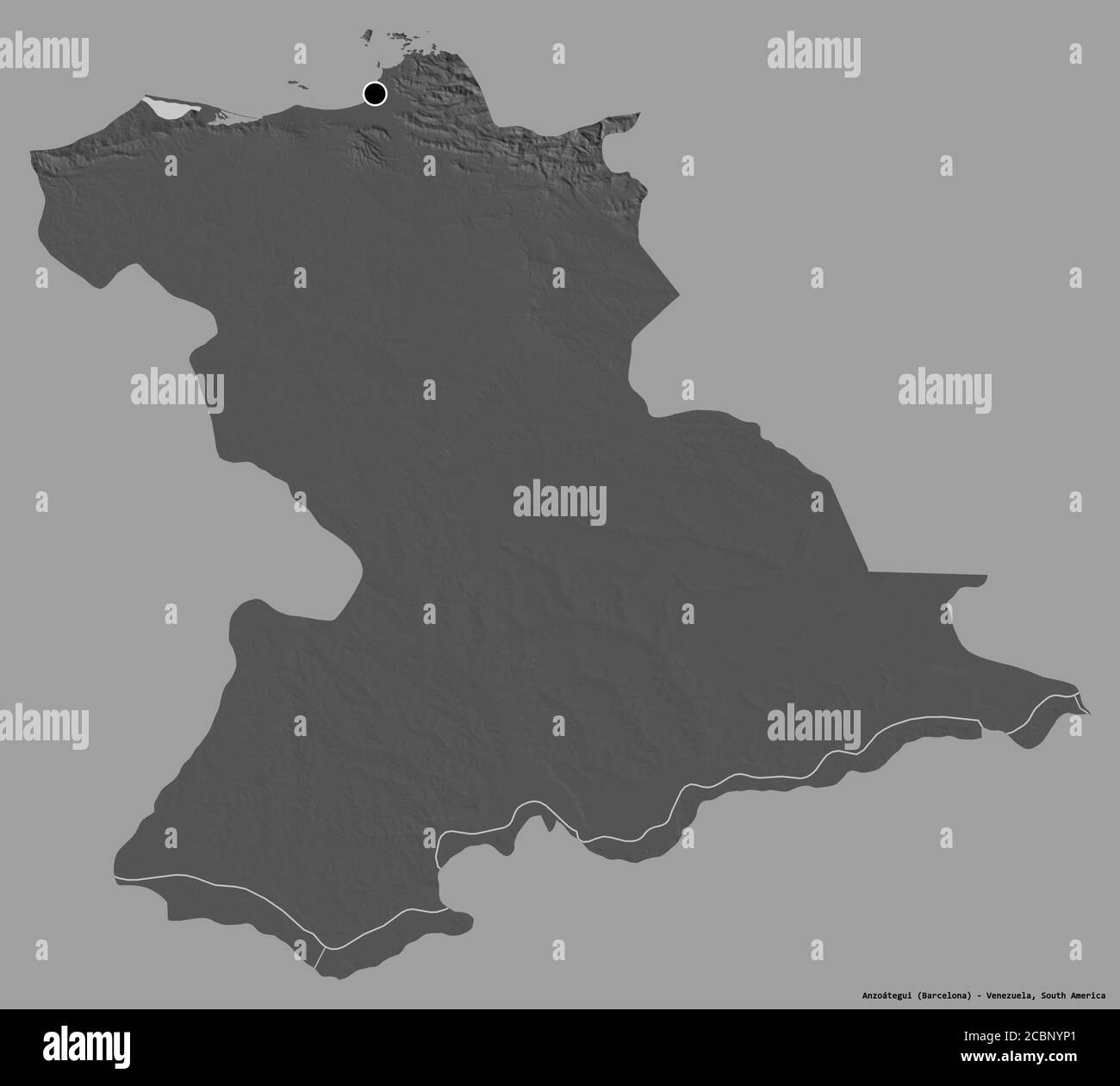 Shape of Anzoátegui, state of Venezuela, with its capital isolated on a ...