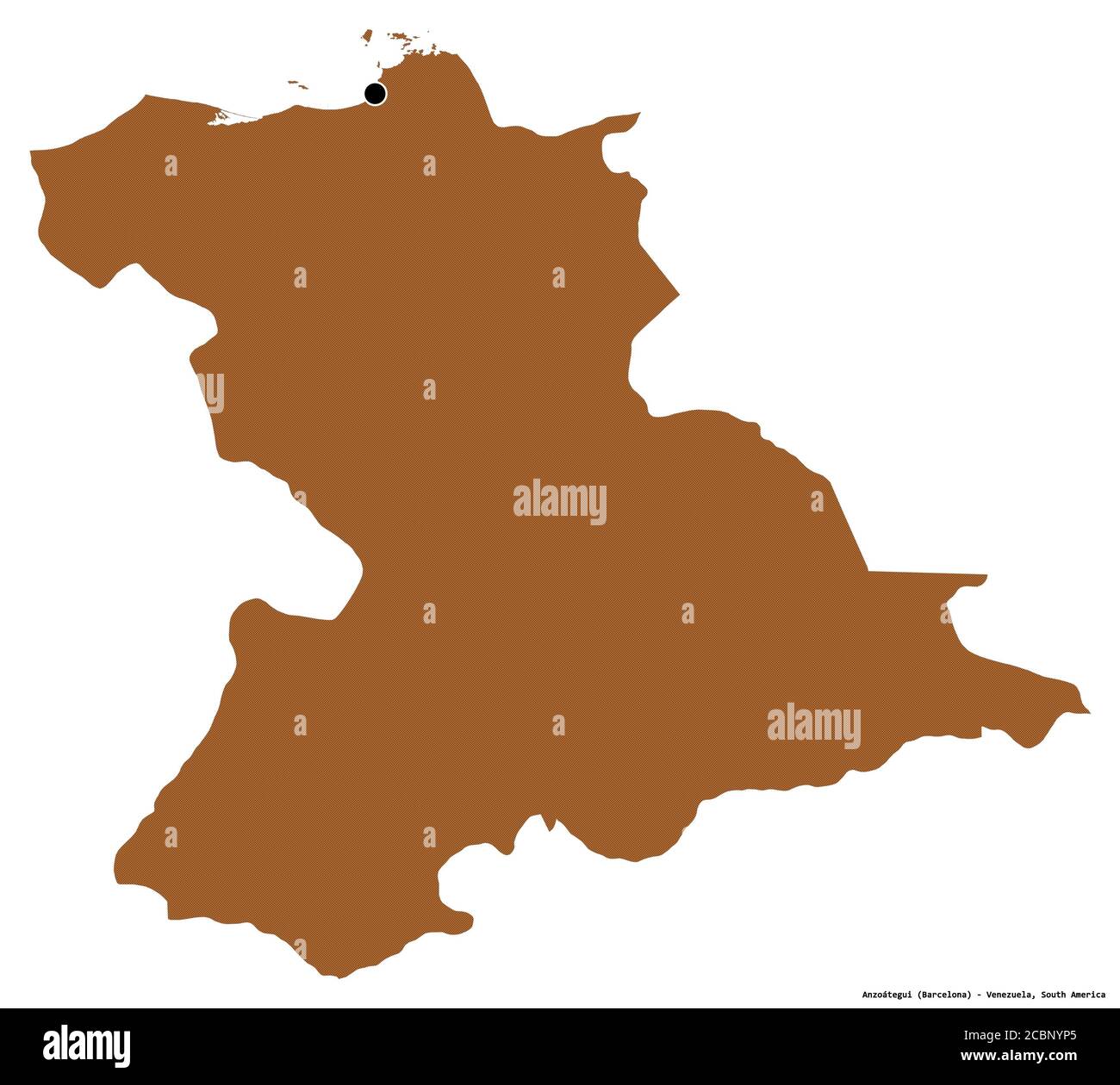Shape of Anzoátegui, state of Venezuela, with its capital isolated on ...