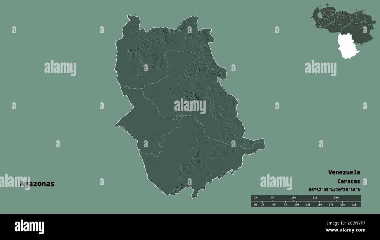 Shape of Amazonas, state of Venezuela, with its capital isolated on ...