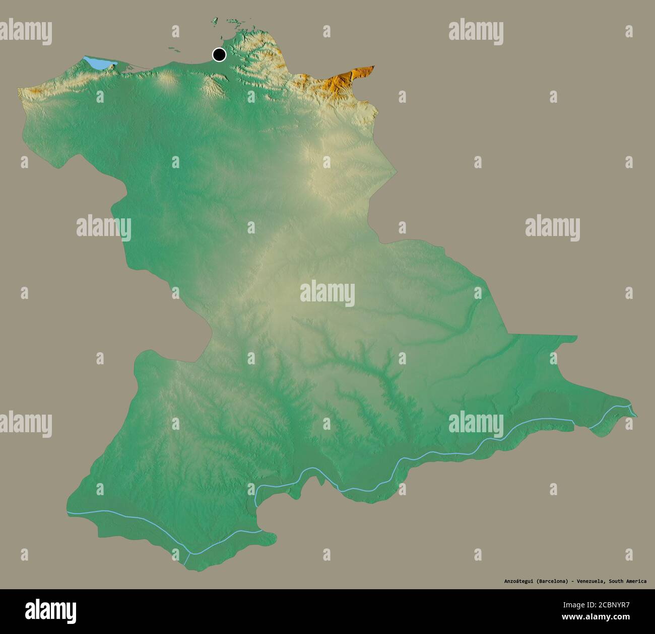 Shape of Anzoátegui, state of Venezuela, with its capital isolated on a ...