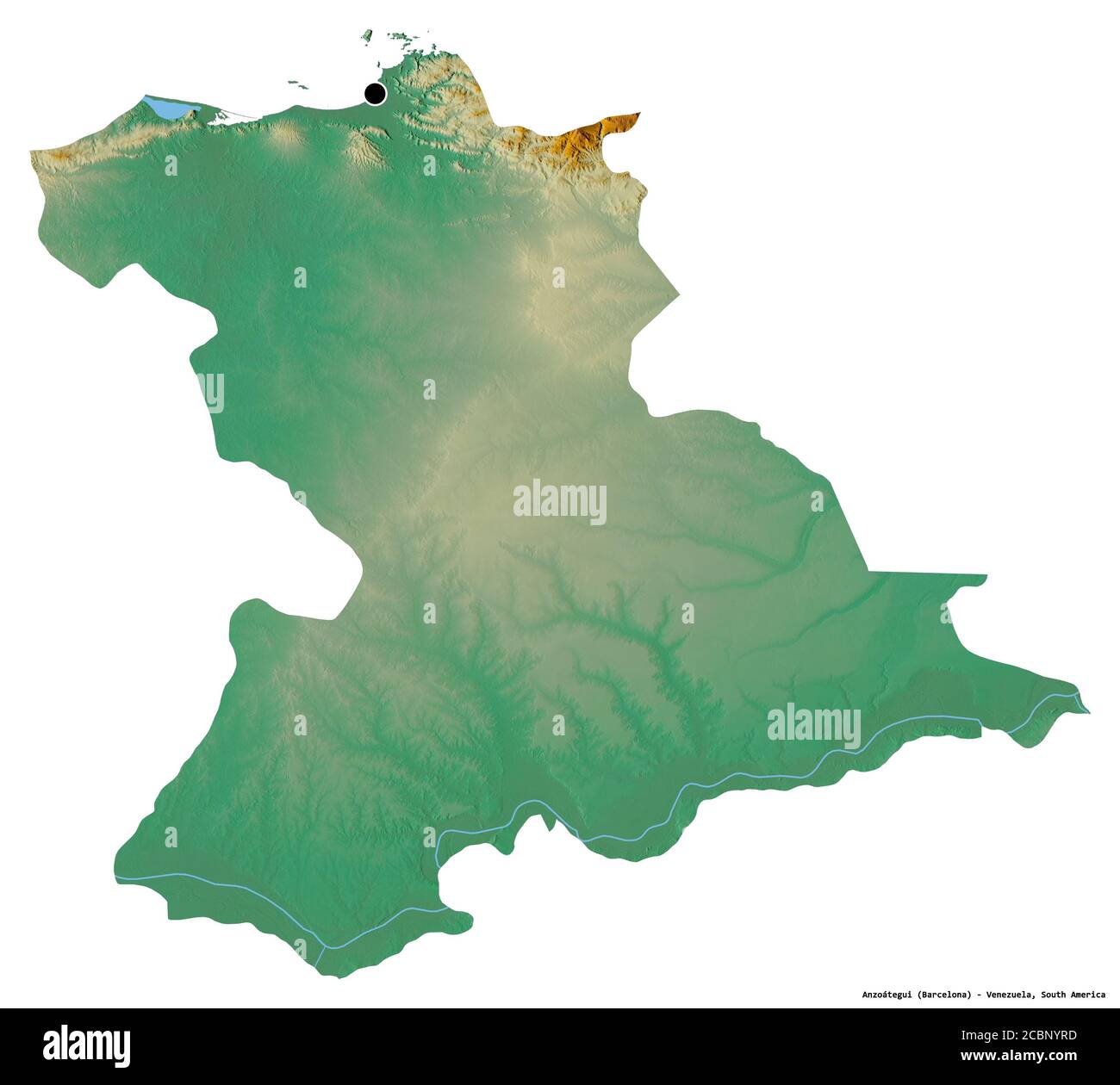 Shape of Anzoátegui, state of Venezuela, with its capital isolated on ...