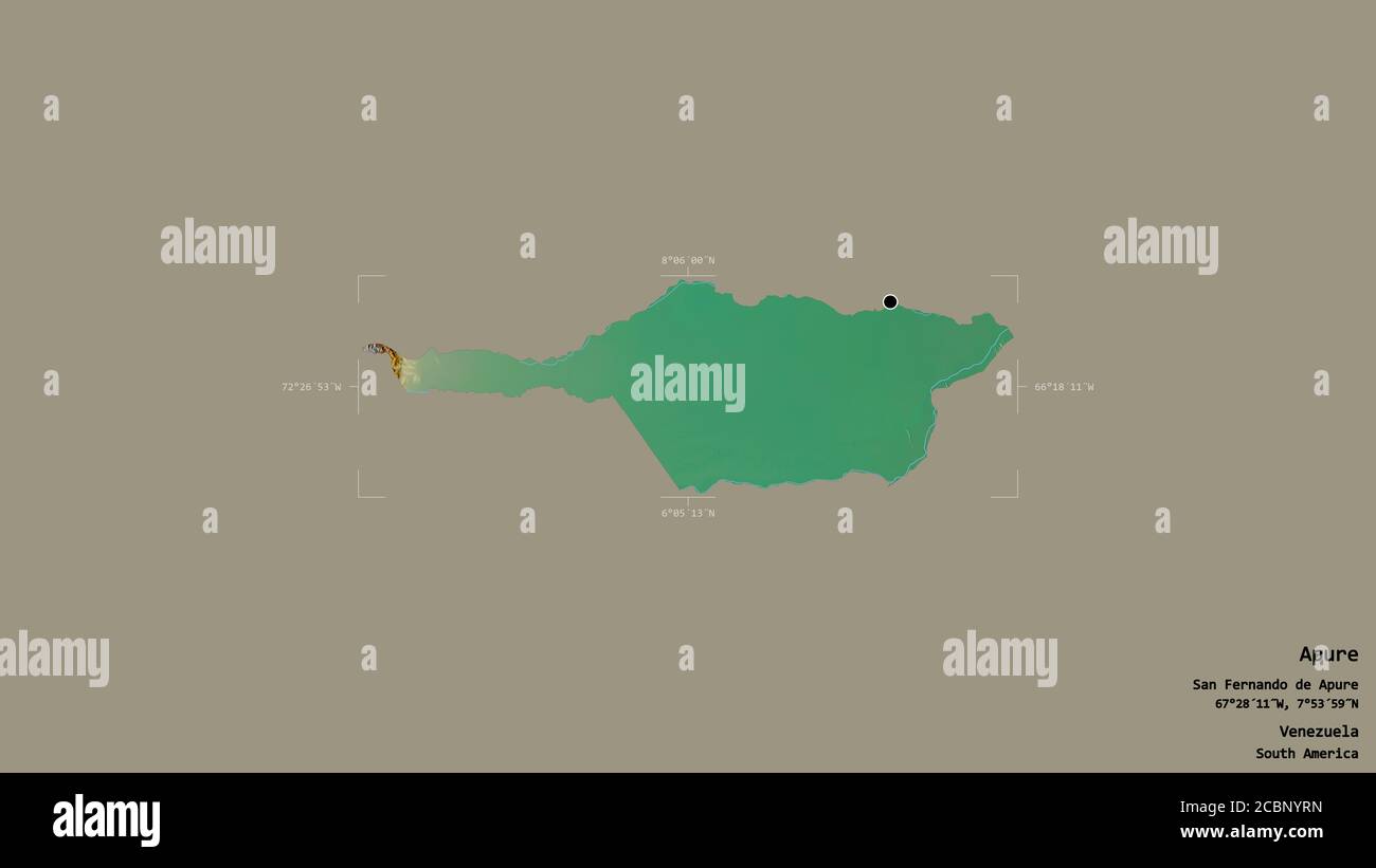 Area of Apure, state of Venezuela, isolated on a solid background in a ...