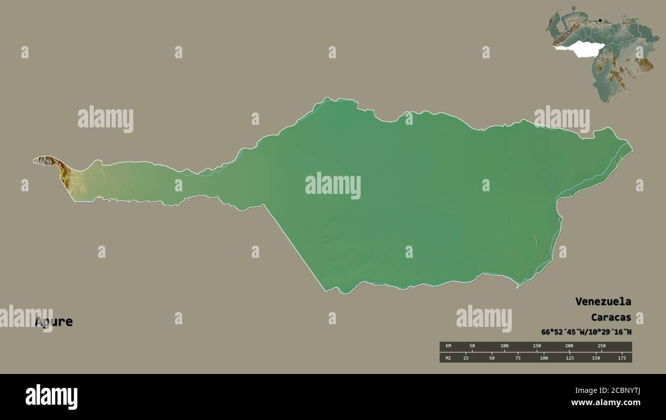 Shape of Apure, state of Venezuela, with its capital isolated on solid ...