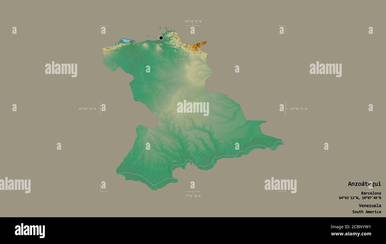 Area of Anzoátegui, state of Venezuela, isolated on a solid background ...