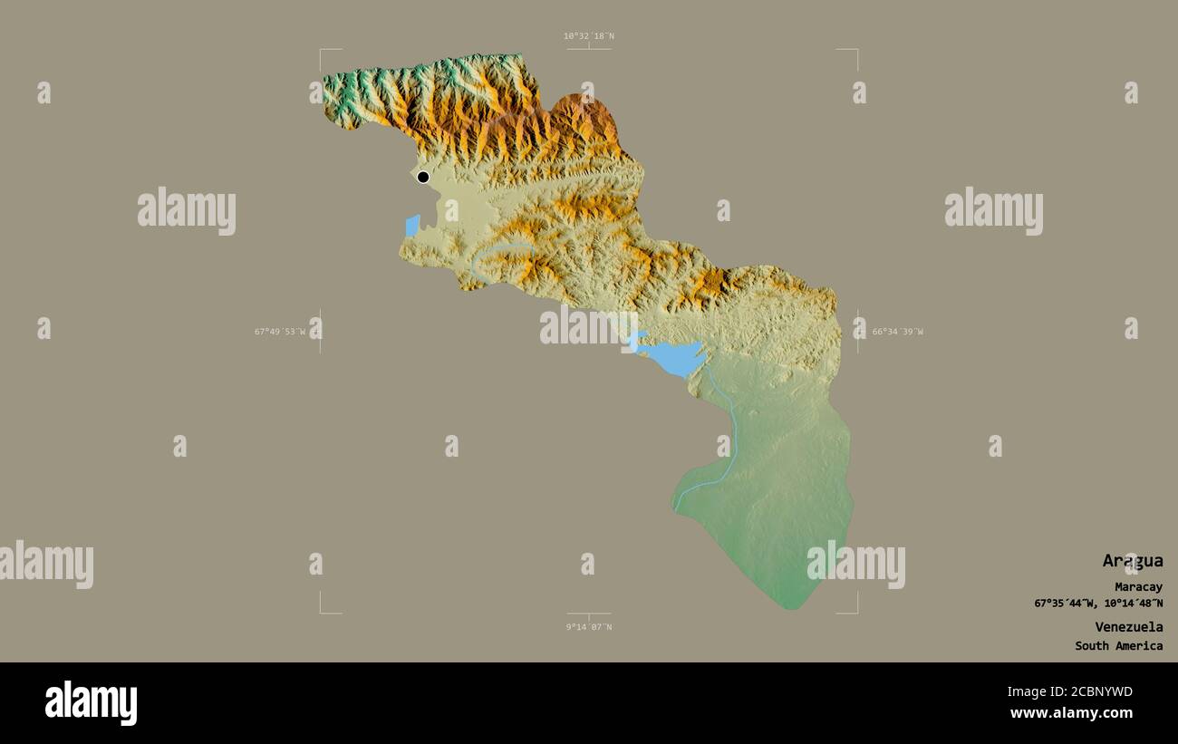 Area of Aragua, state of Venezuela, isolated on a solid background in a ...