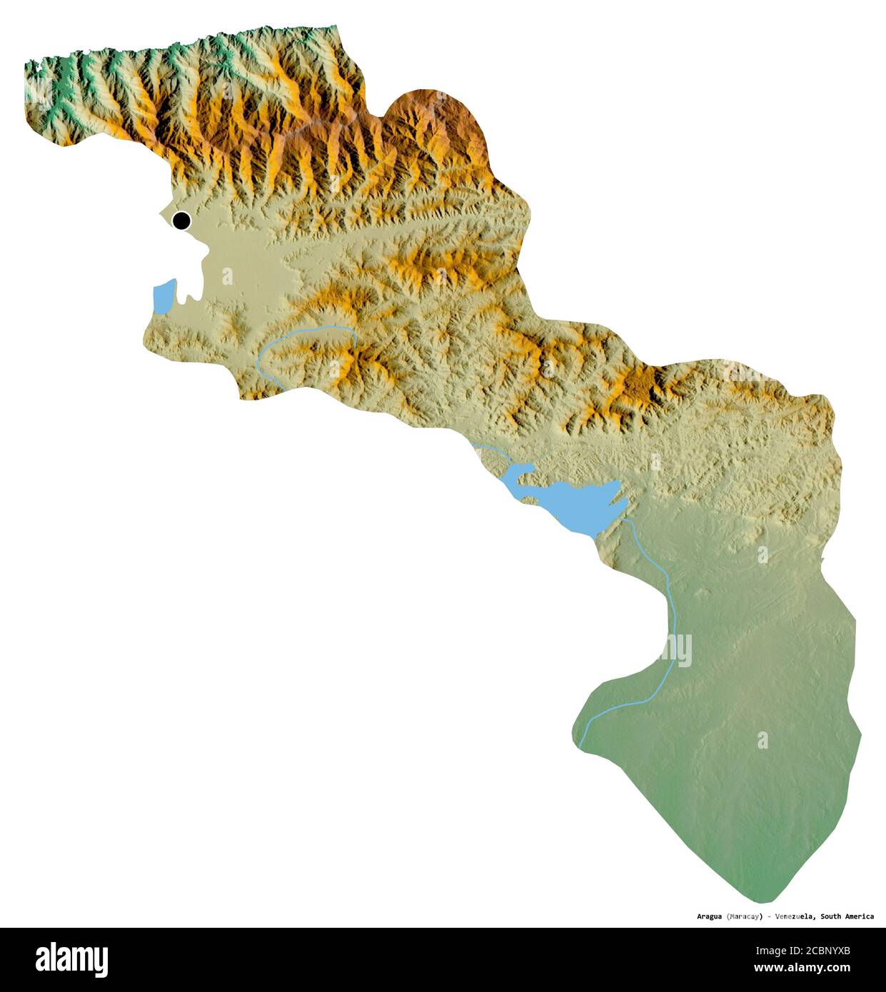 Shape of Aragua, state of Venezuela, with its capital isolated on white ...