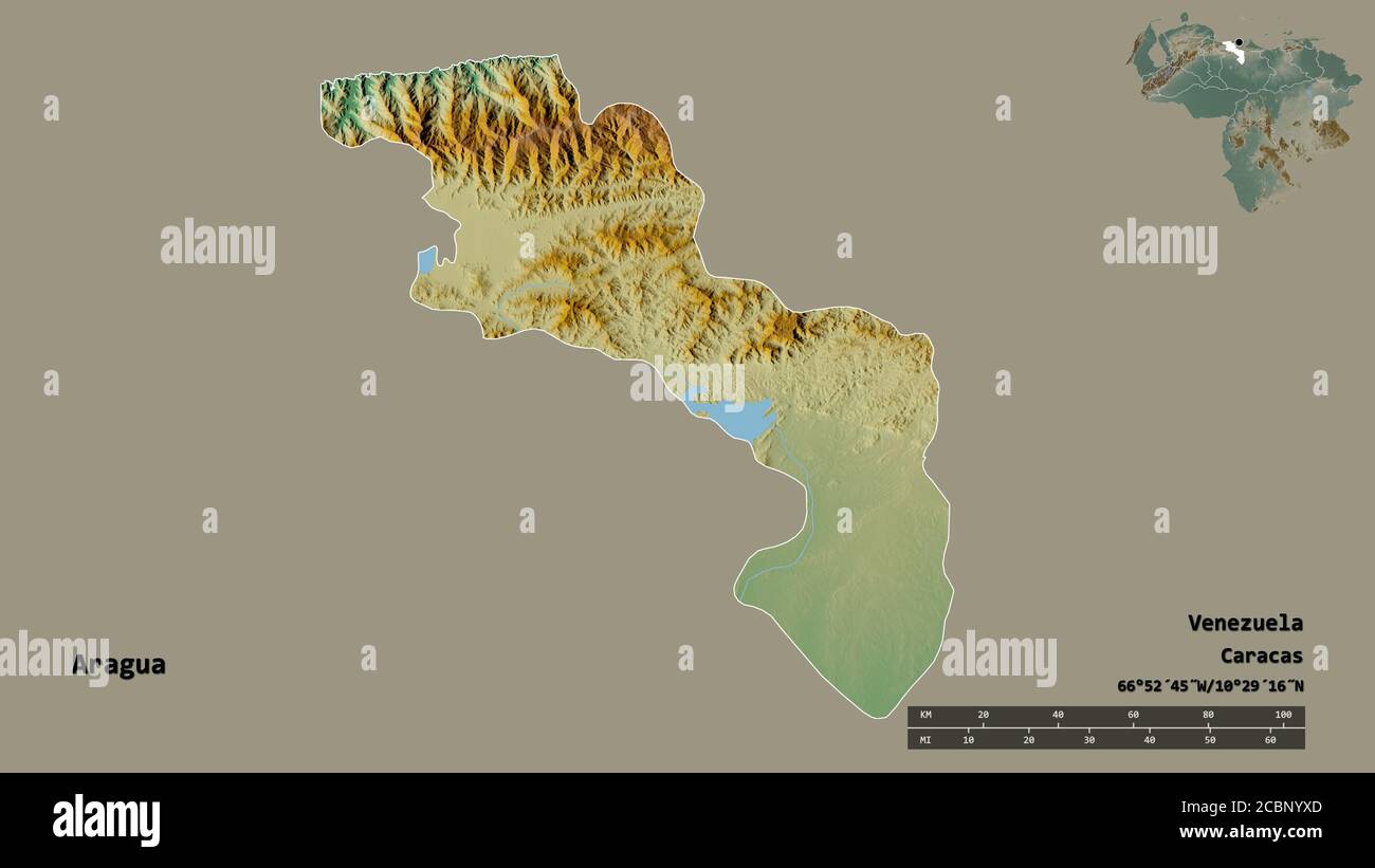 Shape of Aragua, state of Venezuela, with its capital isolated on solid ...