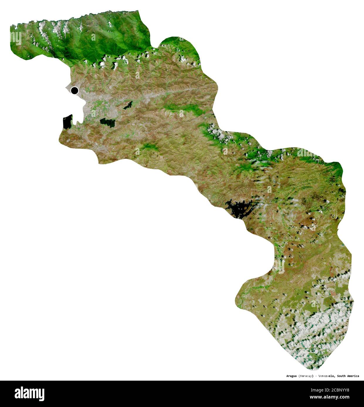 Shape of Aragua, state of Venezuela, with its capital isolated on white ...