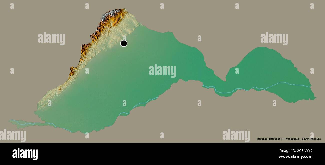 Shape of Barinas, state of Venezuela, with its capital isolated on a ...