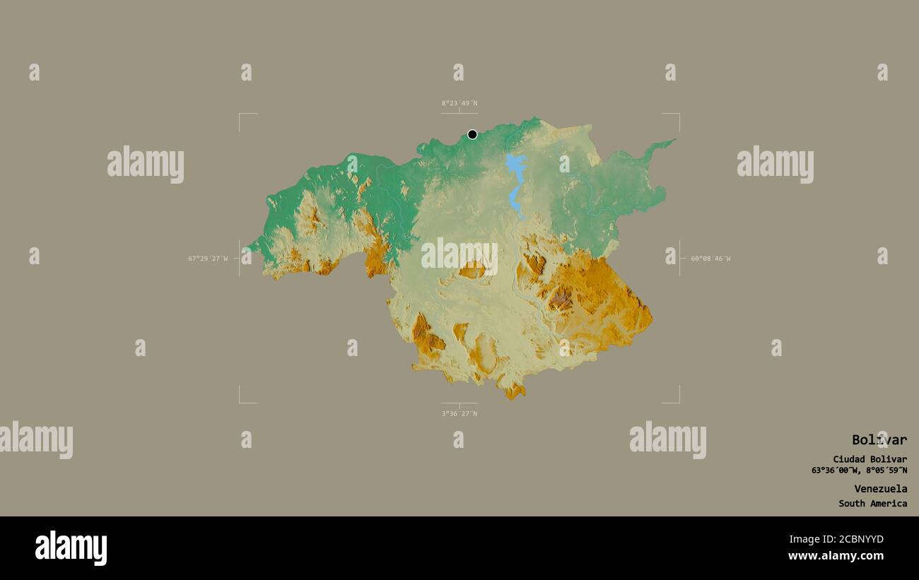 Area of Bolívar, state of Venezuela, isolated on a solid background in ...