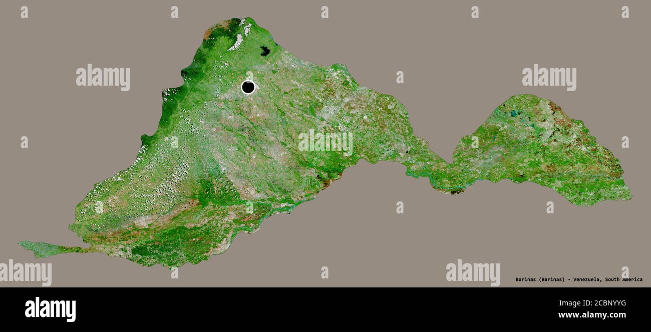 Shape of Barinas, state of Venezuela, with its capital isolated on a ...