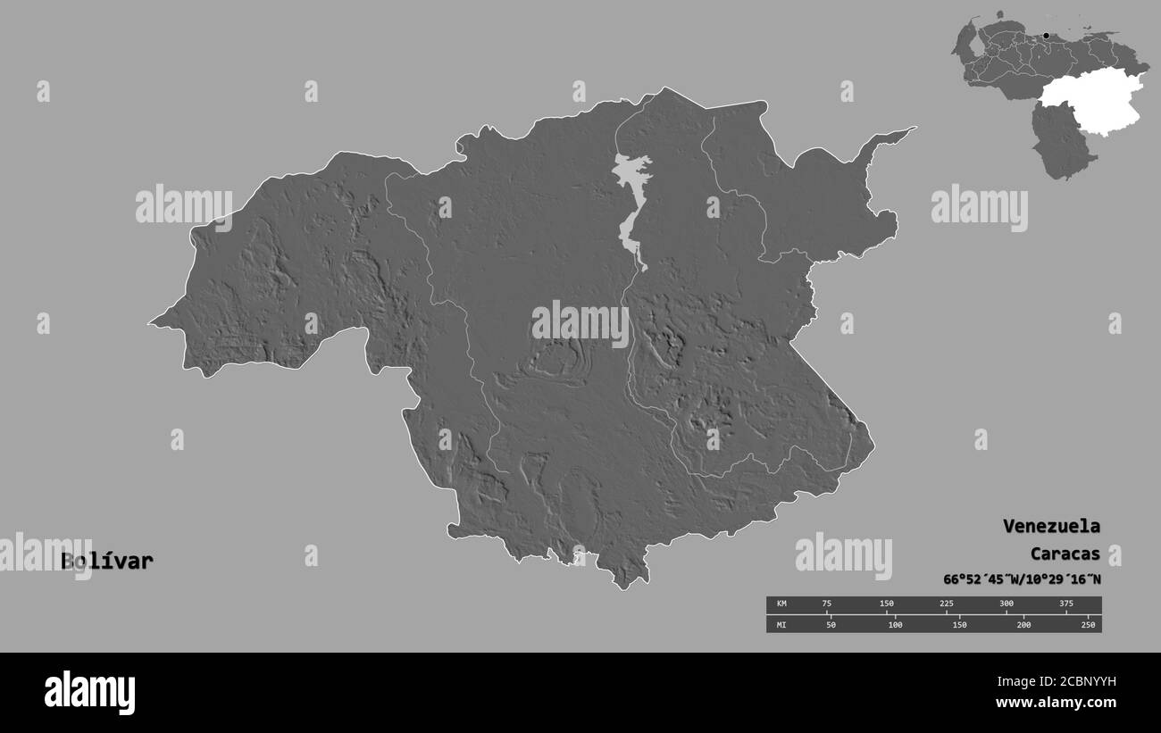 Shape of Bolívar, state of Venezuela, with its capital isolated on ...