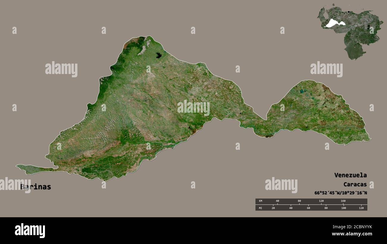 Shape of Barinas, state of Venezuela, with its capital isolated on ...