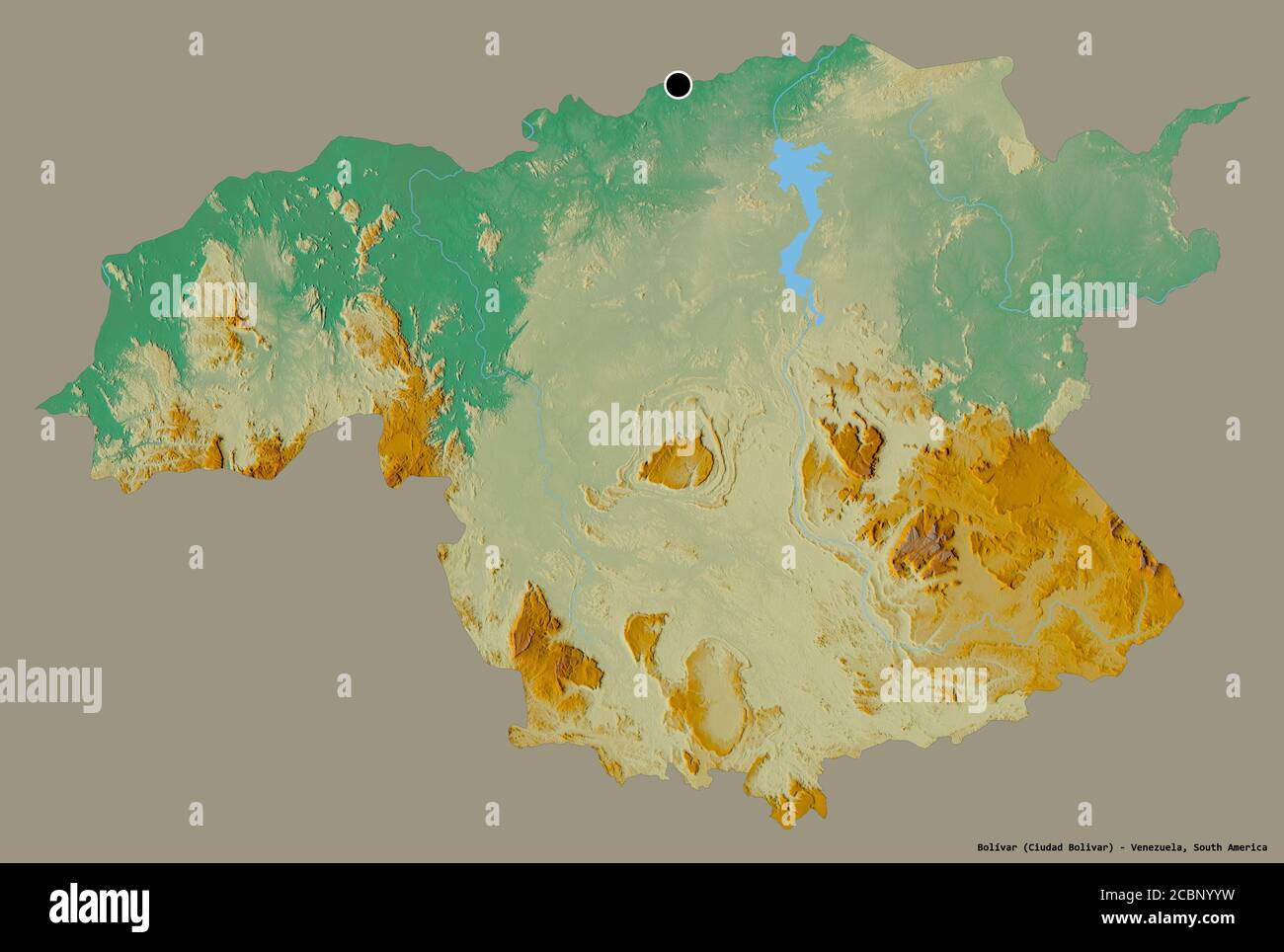Shape of Bolívar, state of Venezuela, with its capital isolated on a ...