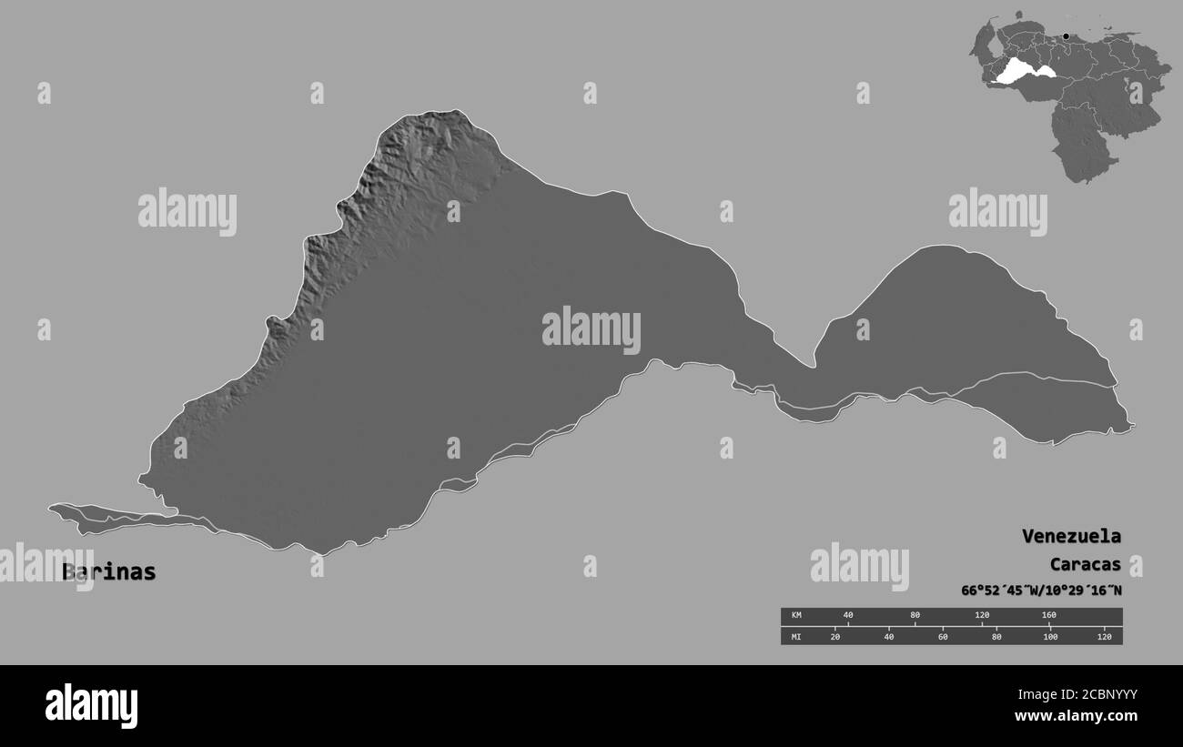 Shape of Barinas, state of Venezuela, with its capital isolated on ...