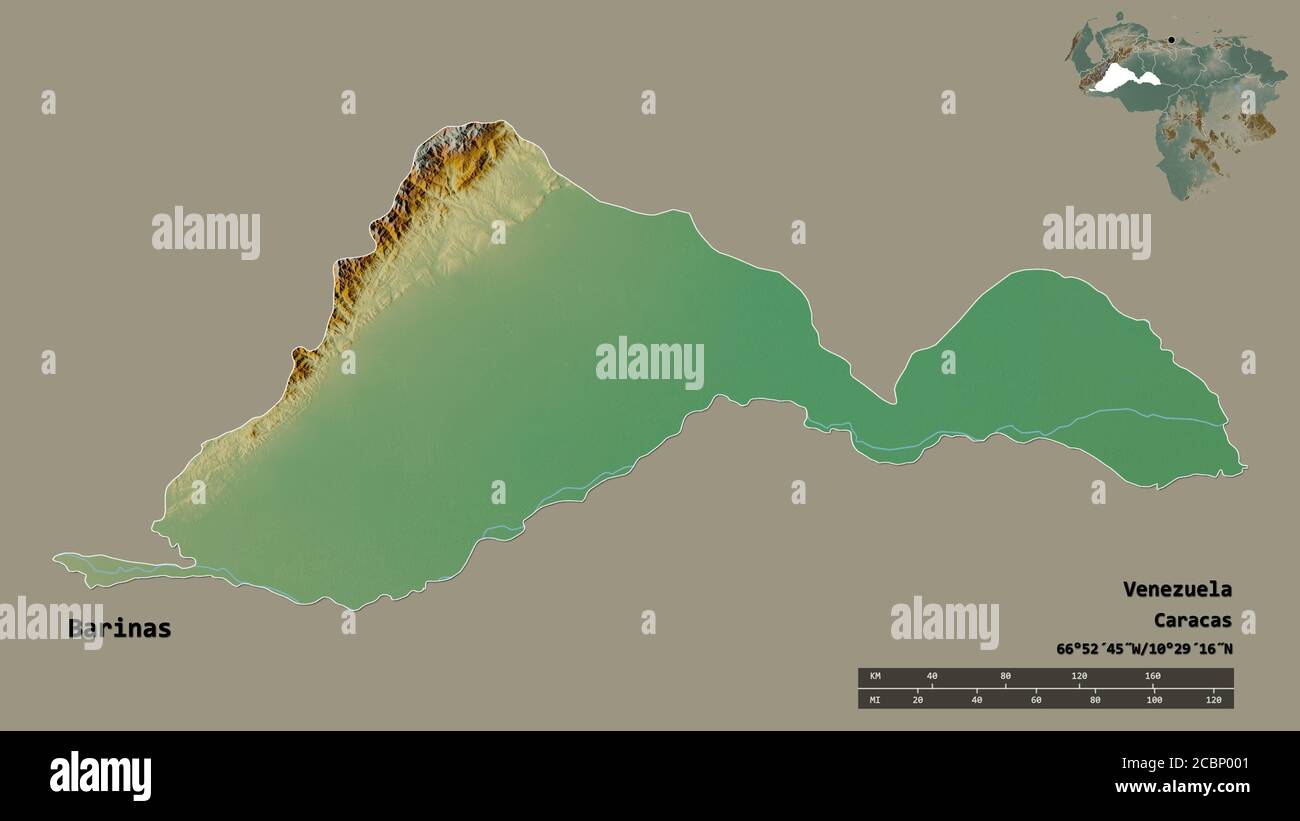 Shape of Barinas, state of Venezuela, with its capital isolated on ...