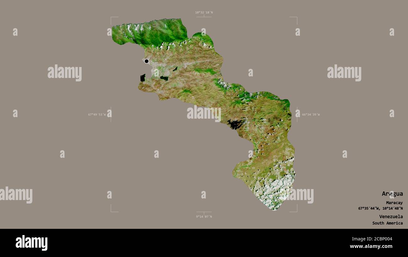 Area of Aragua, state of Venezuela, isolated on a solid background in a ...