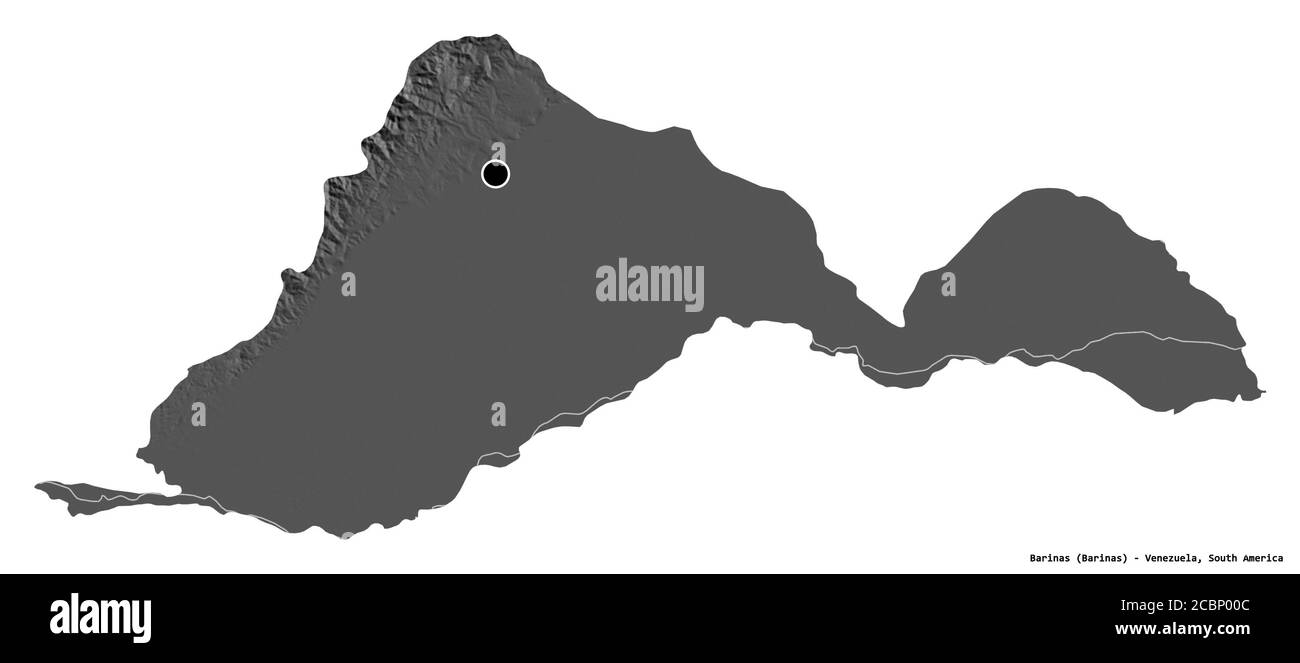 Shape of Barinas, state of Venezuela, with its capital isolated on ...