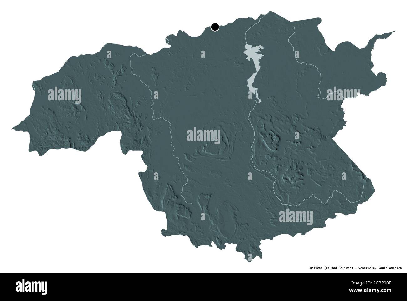 Shape of Bolívar, state of Venezuela, with its capital isolated on ...