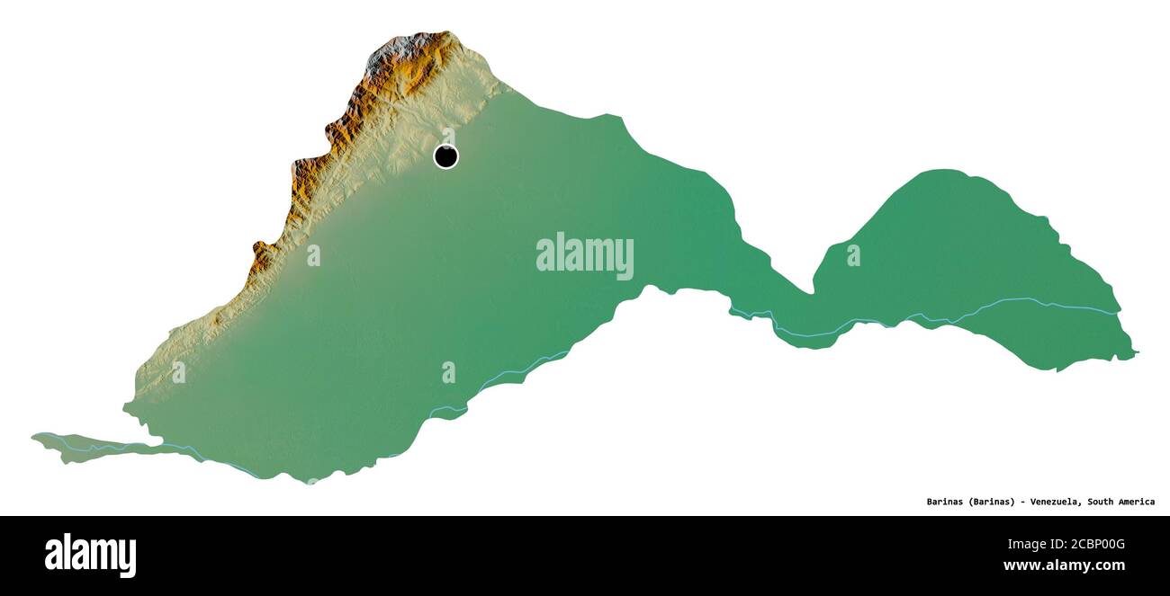 Shape of Barinas, state of Venezuela, with its capital isolated on ...