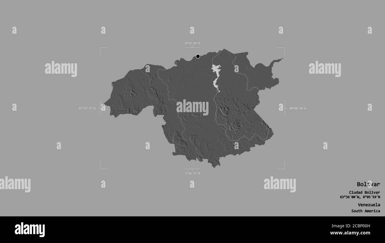 Area of Bolívar, state of Venezuela, isolated on a solid background in ...