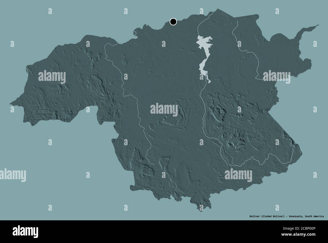 Shape of Bolívar, state of Venezuela, with its capital isolated on a ...