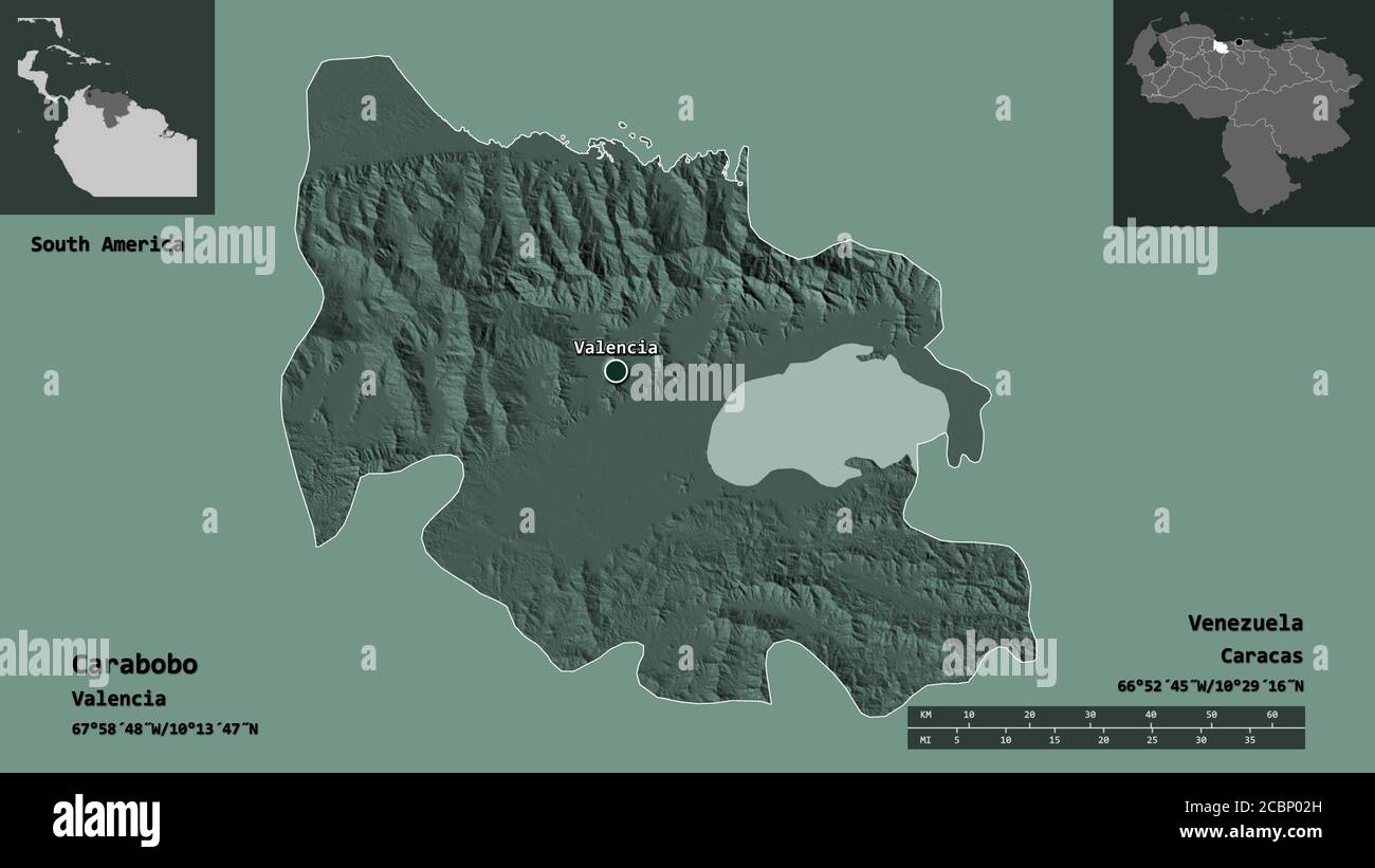 Shape of Carabobo, state of Venezuela, and its capital. Distance scale ...