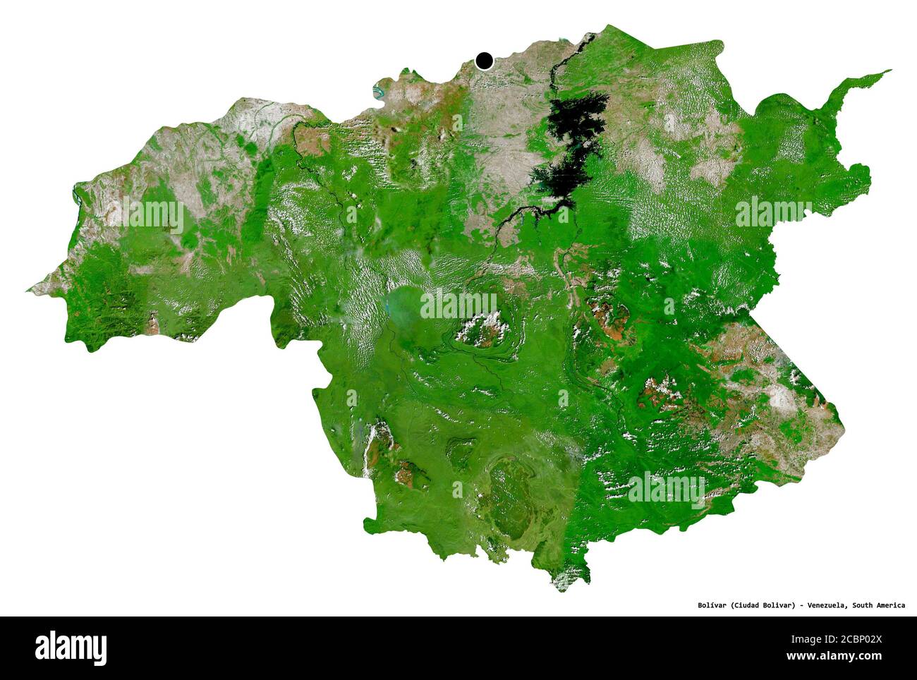 Shape of Bolívar, state of Venezuela, with its capital isolated on ...