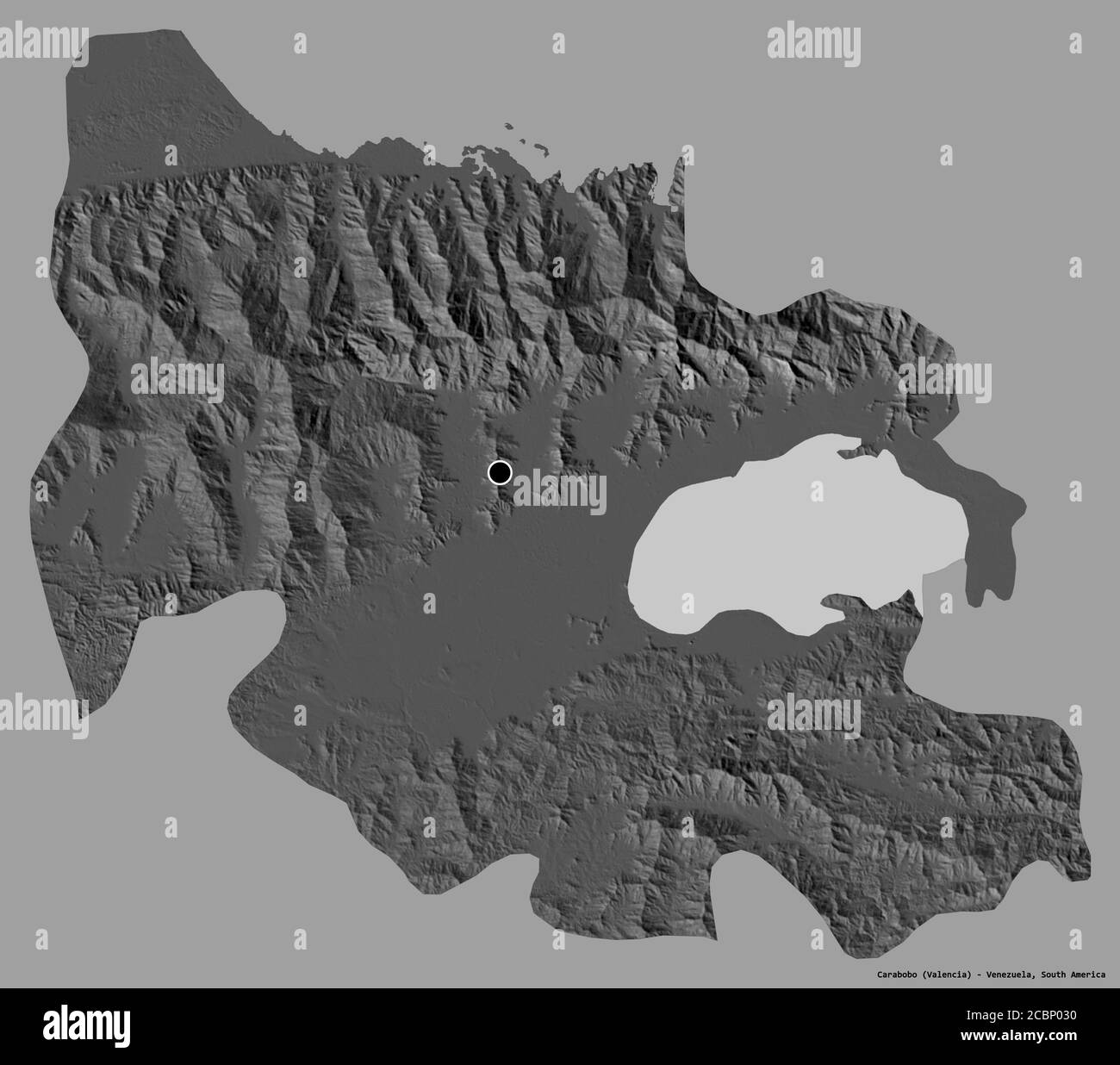 Shape of Carabobo, state of Venezuela, with its capital isolated on a ...