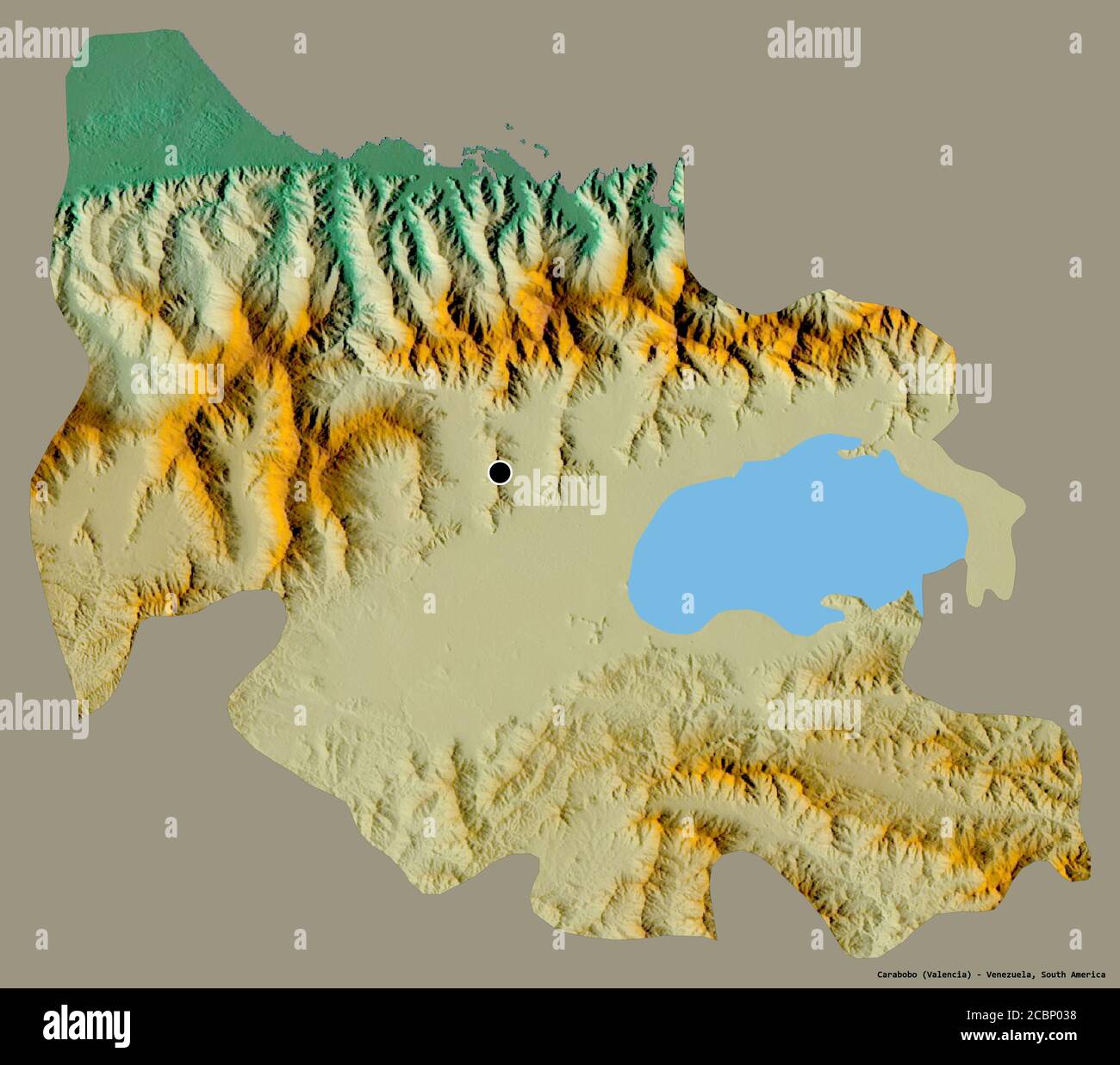 Shape of Carabobo, state of Venezuela, with its capital isolated on a ...