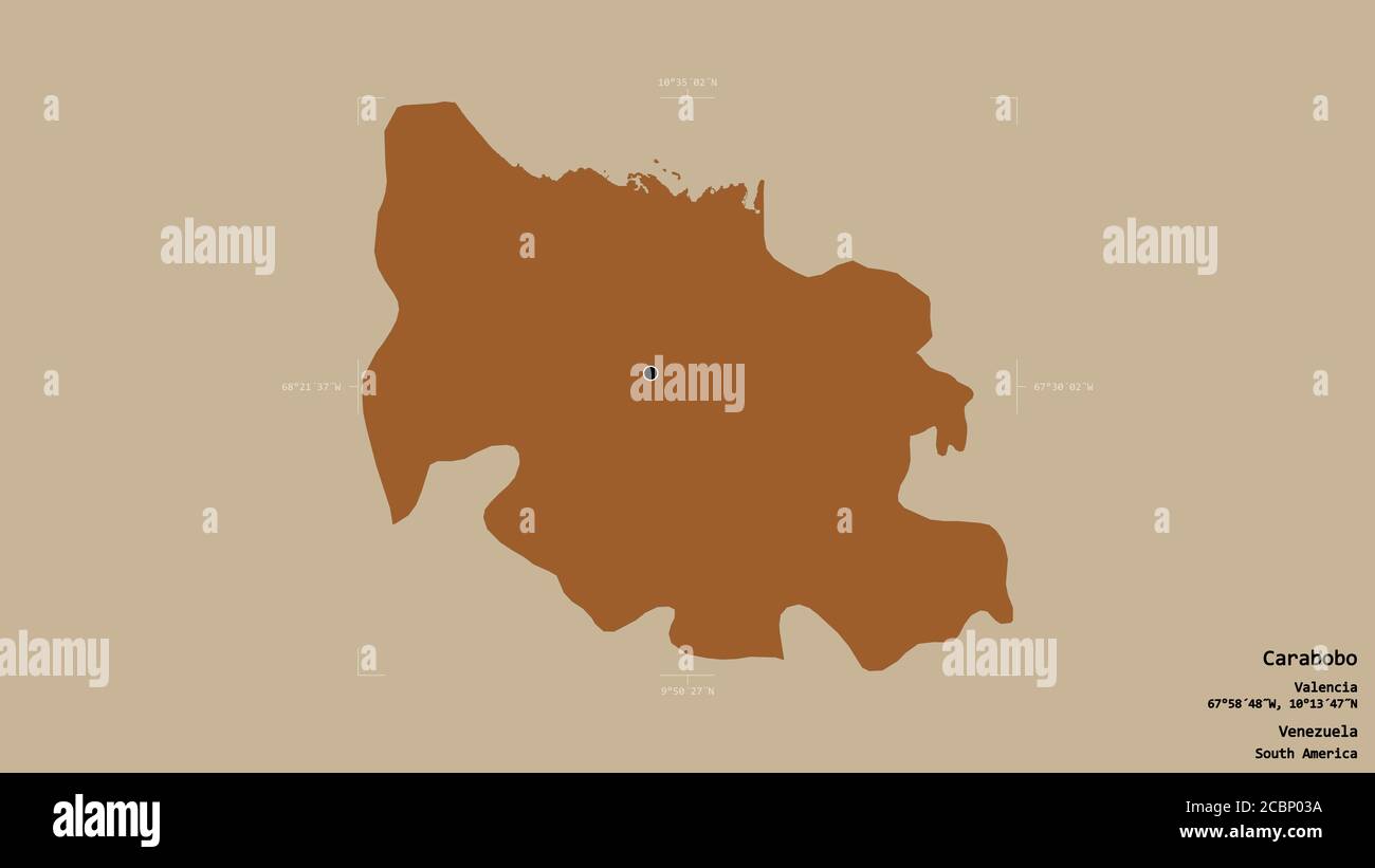 Area of Carabobo, state of Venezuela, isolated on a solid background in ...