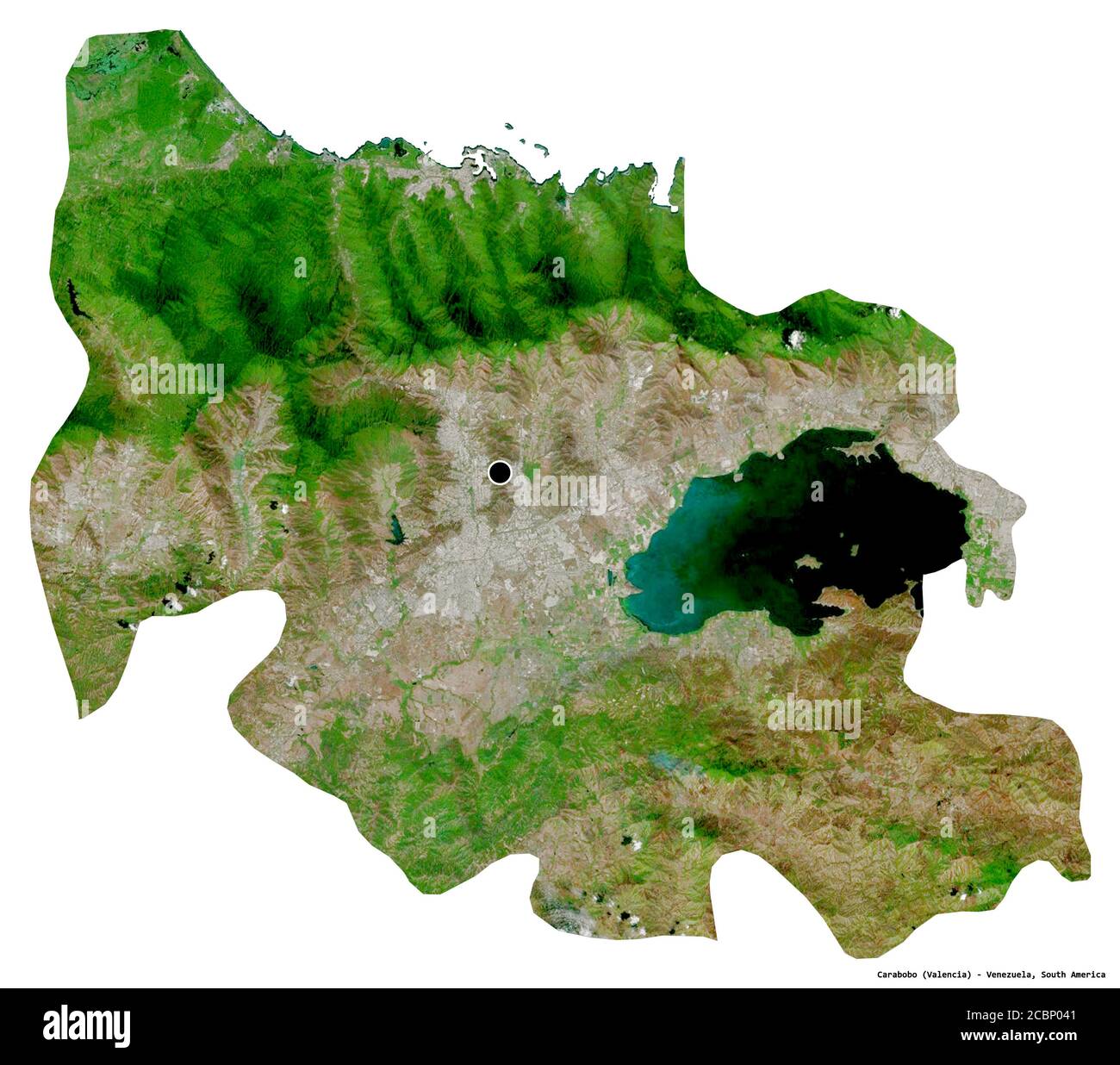 Shape of Carabobo, state of Venezuela, with its capital isolated on ...