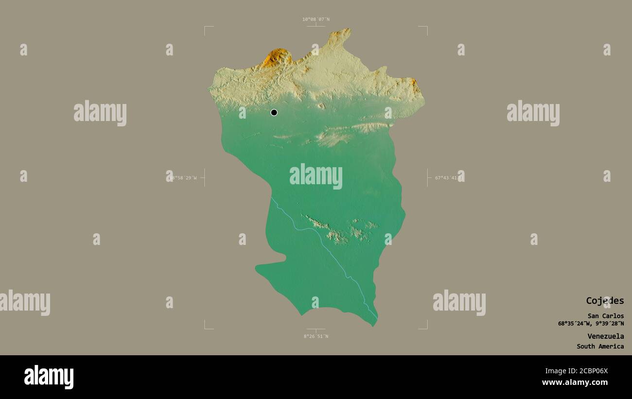Area of Cojedes, state of Venezuela, isolated on a solid background in ...
