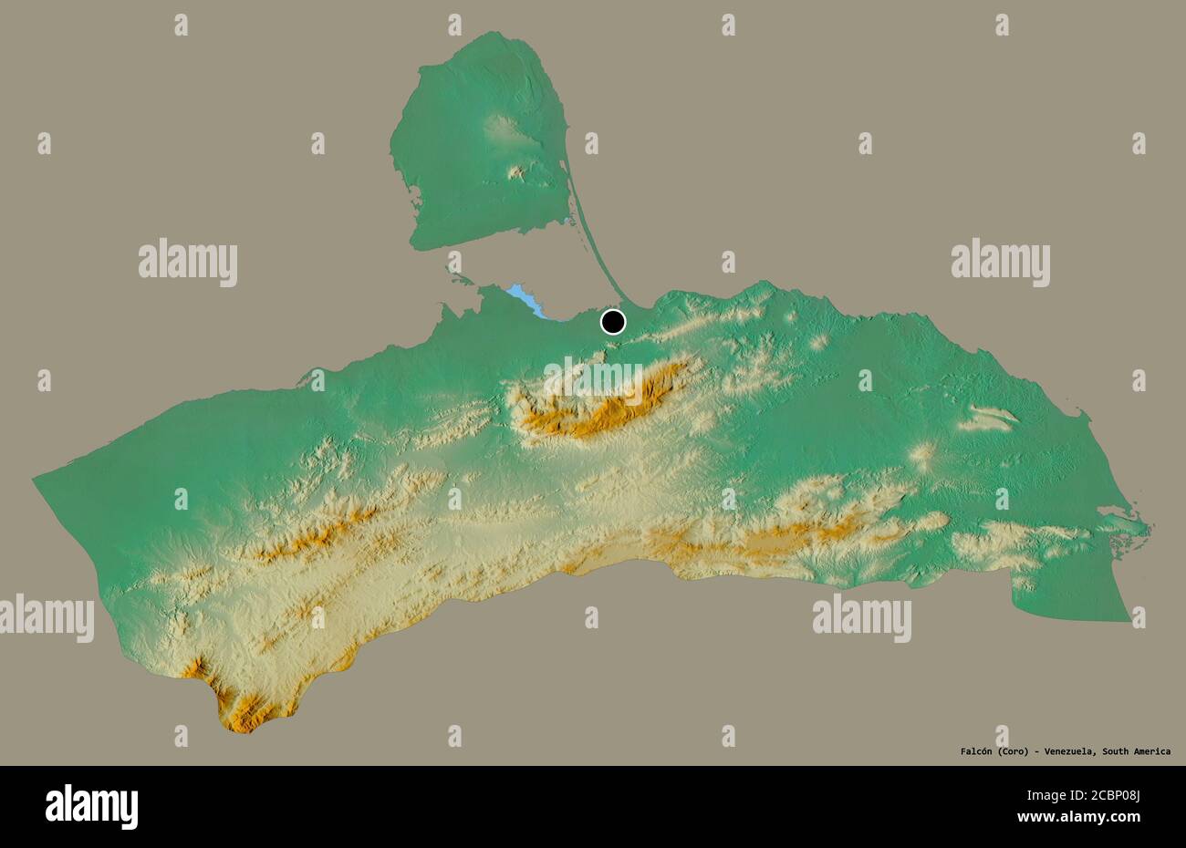 Shape of Falcón, state of Venezuela, with its capital isolated on a ...