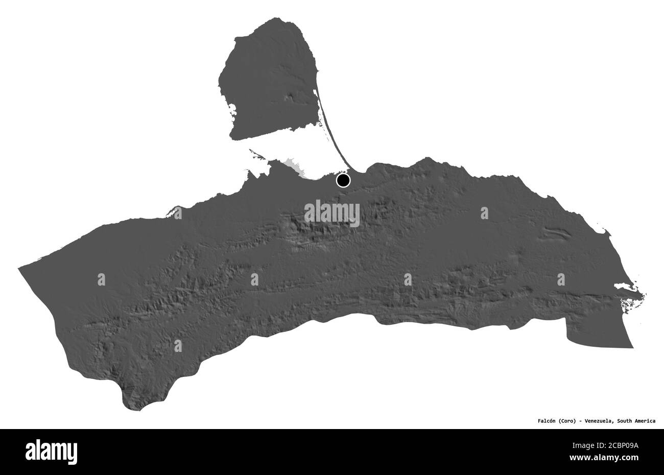 Shape of Falcón, state of Venezuela, with its capital isolated on white ...
