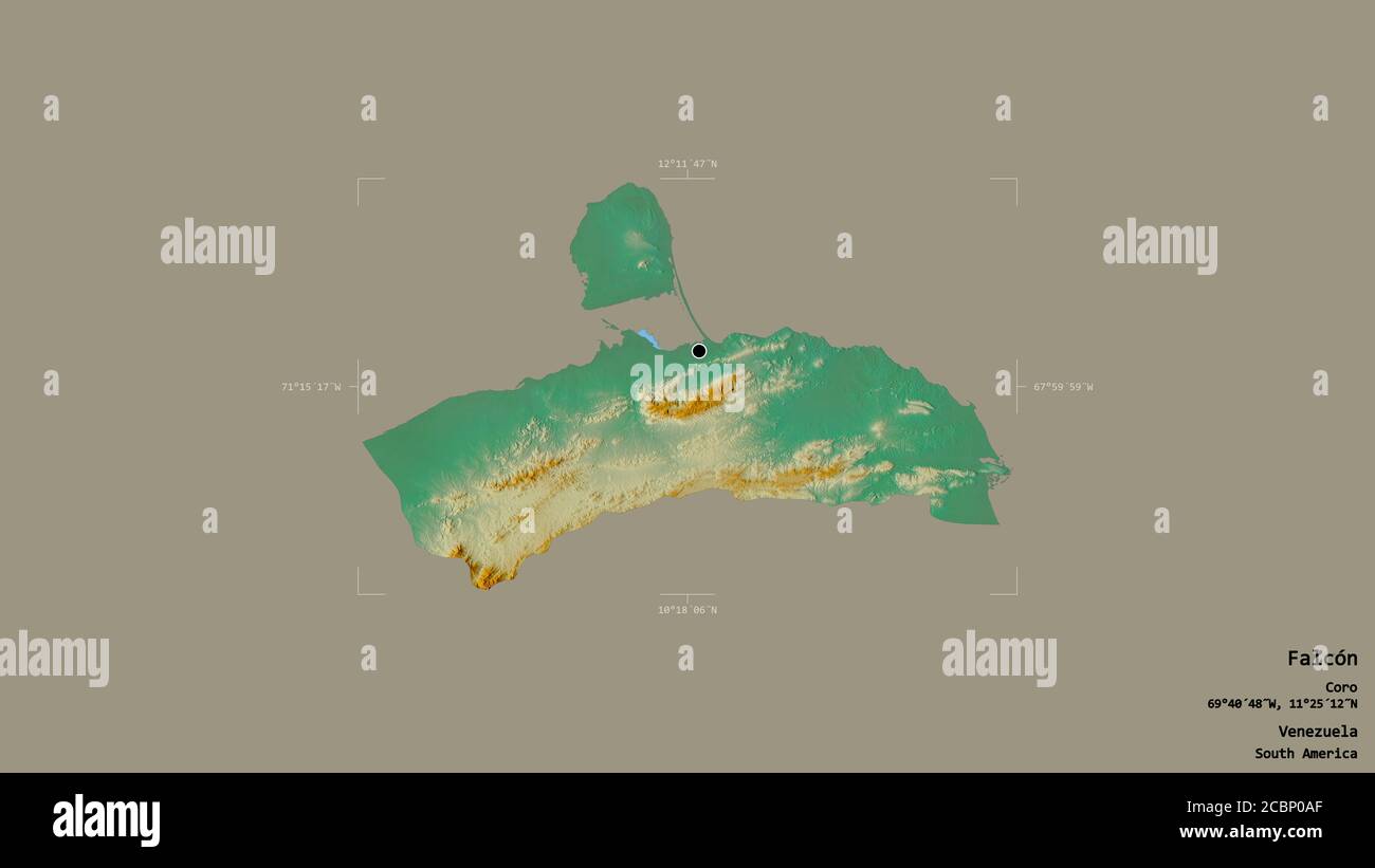 Area of Falcón, state of Venezuela, isolated on a solid background in a ...