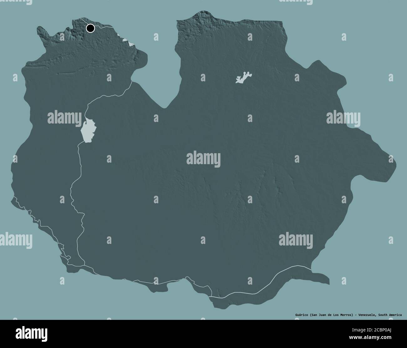 Shape of Guárico, state of Venezuela, with its capital isolated on a ...