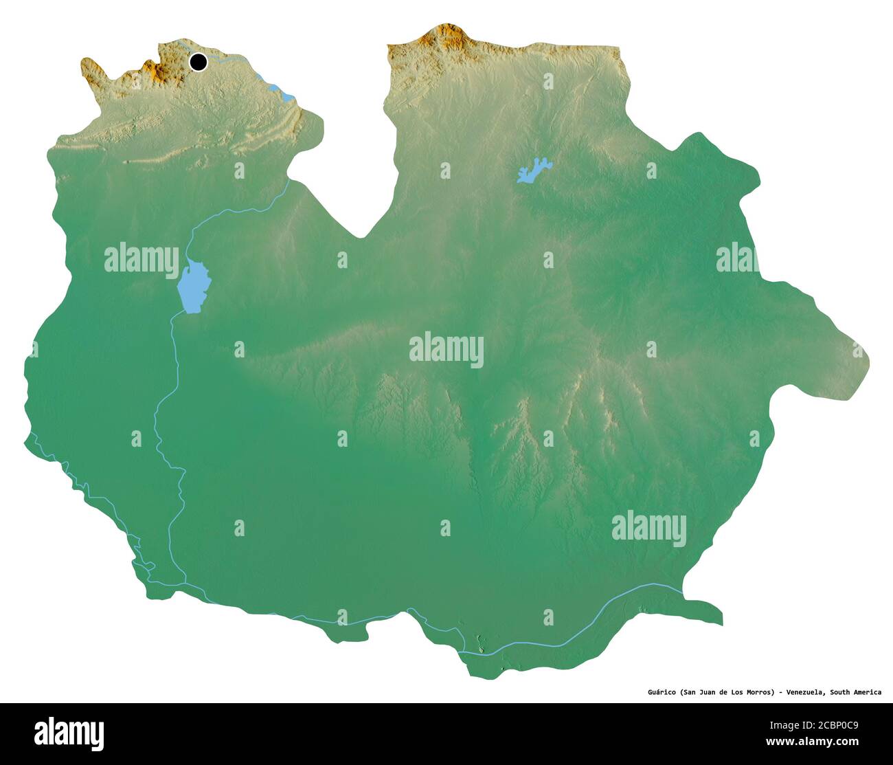 Shape of Guárico, state of Venezuela, with its capital isolated on ...