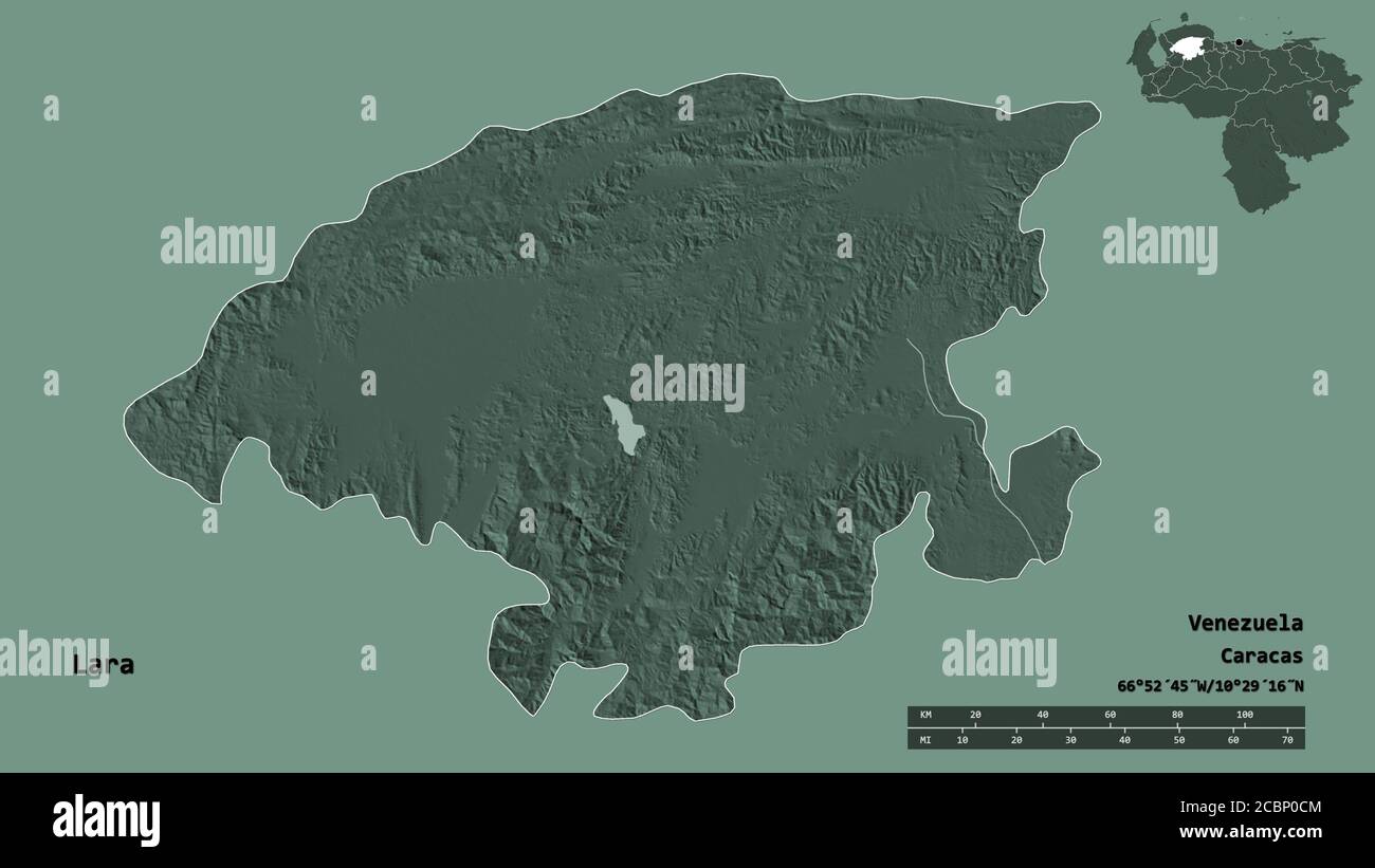 Shape of Lara, state of Venezuela, with its capital isolated on solid ...