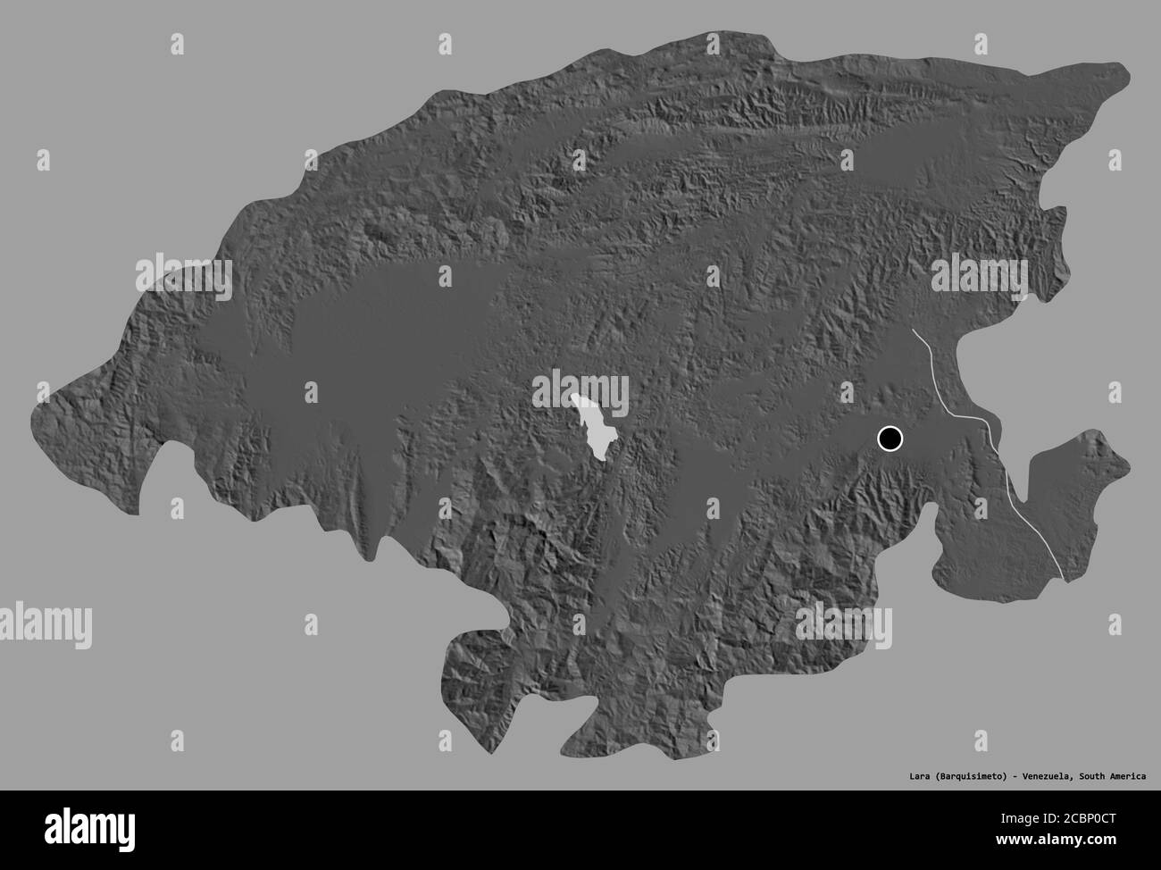 Shape of Lara, state of Venezuela, with its capital isolated on a solid ...